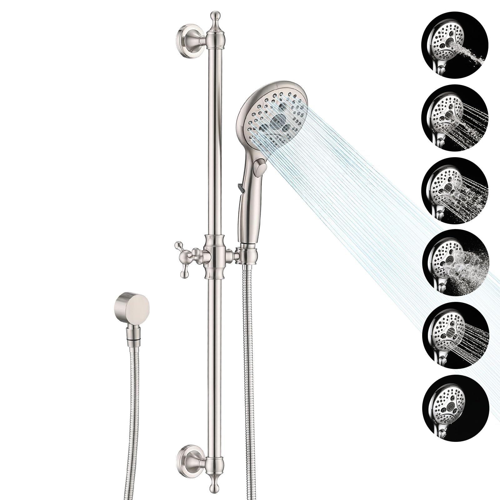 UCLIMAA Handheld Shower Head with Slide Bar Combo, 6 Settings Handheld ...