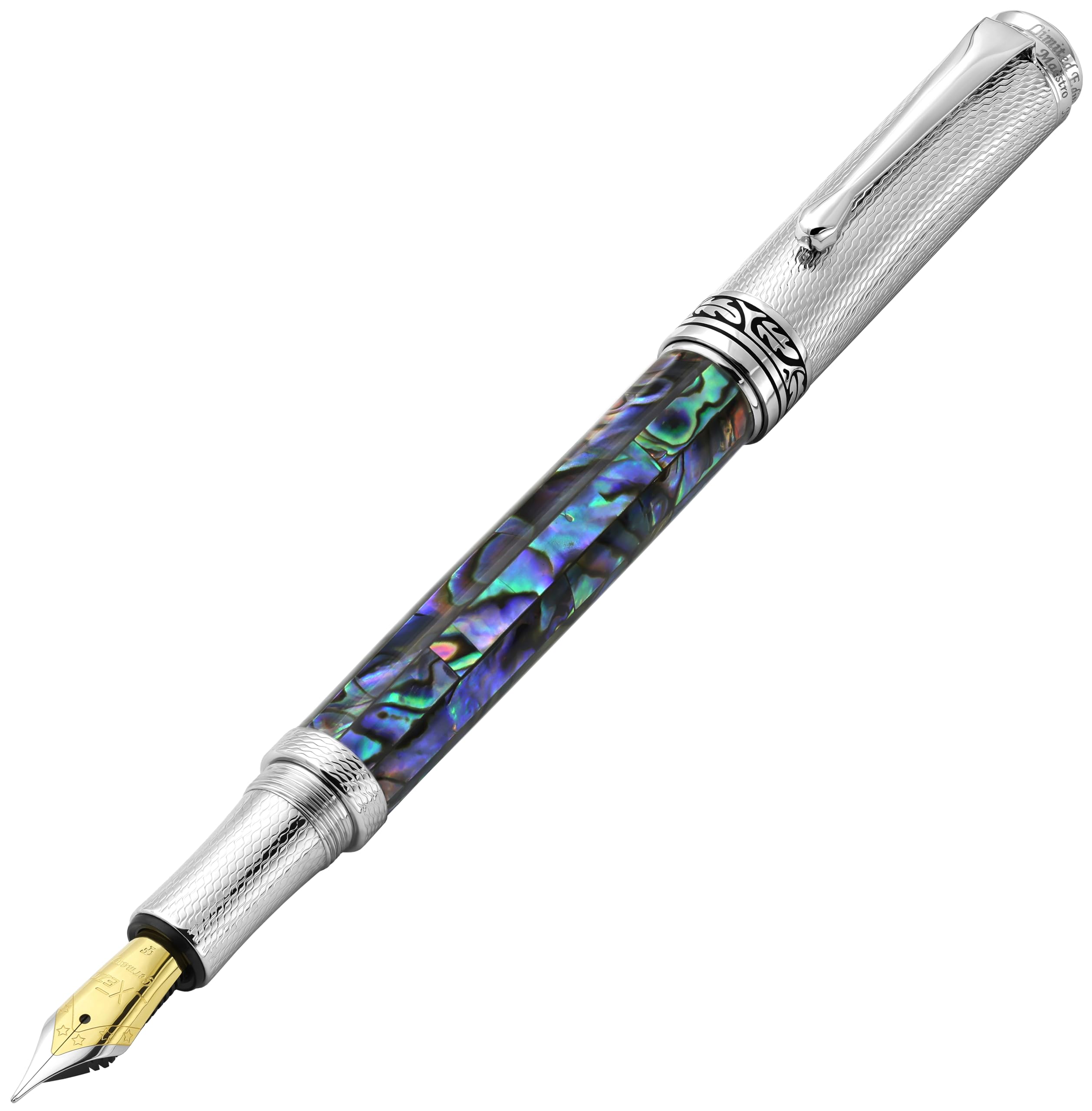 Xezo Maestro Fountain Pen, Fine Nib. Pāua Abalone Sea Shell Inlay with ...