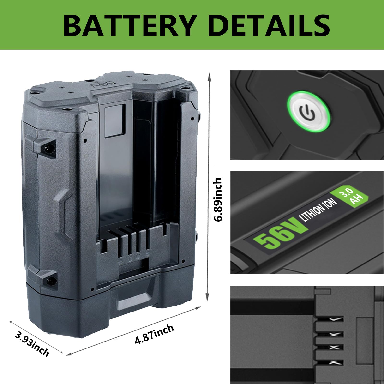 HAPPLYS 56V 3000mAh Replacement for EGO 56V Battery, 3.0Ah Lithium ...