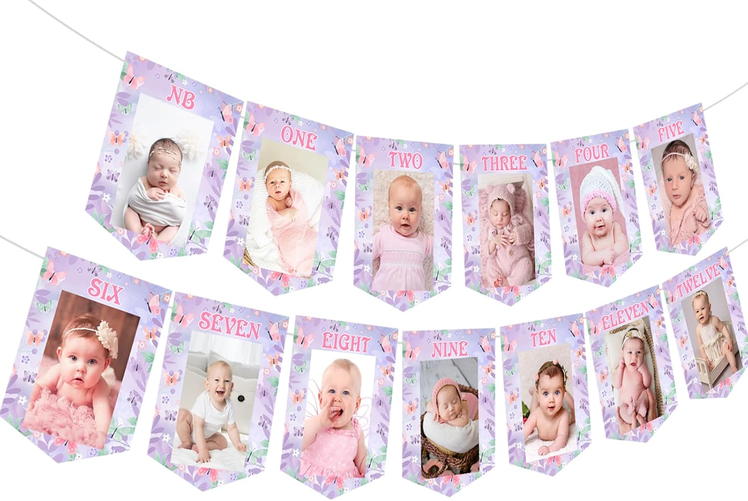 Amazon.com: Pink Purple Butterfly 1st Birthday Photo Banner for Girls ...