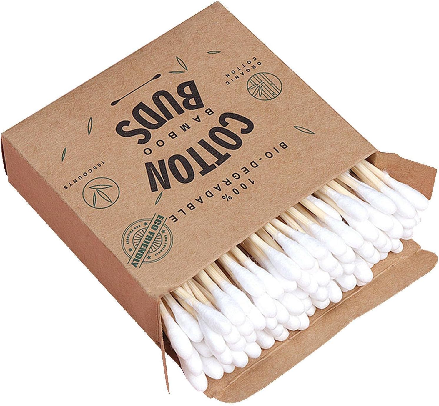 Cotton Buds, 100 Count Double Tipped Bamboo Cotton Swabs, Eco-Friendly ...