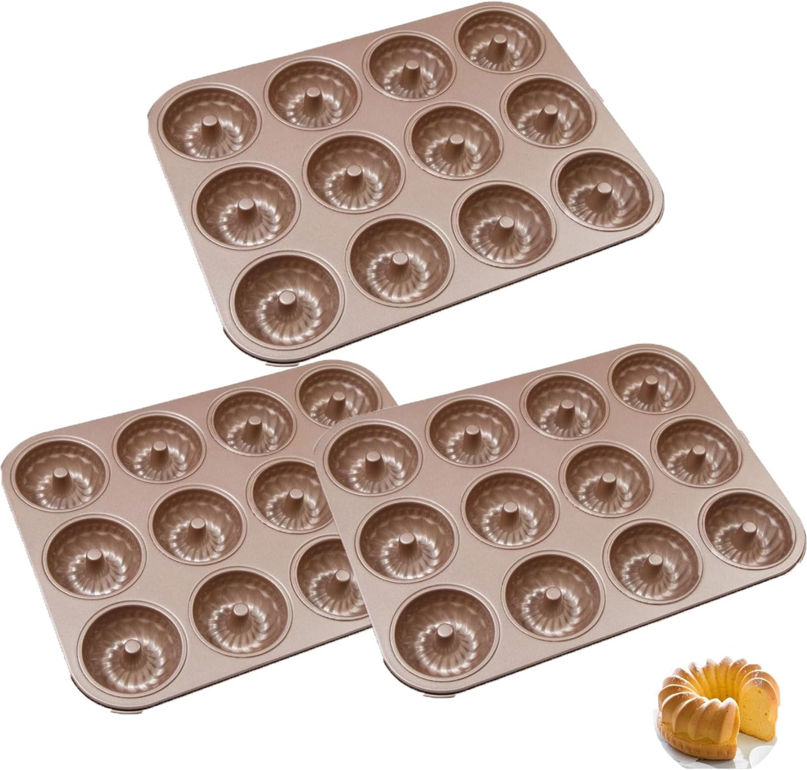 Amazon.com: WOPPLXY 3 Pack Mini Bundt Cake Pan, 12-Cavity Non-Stick ...