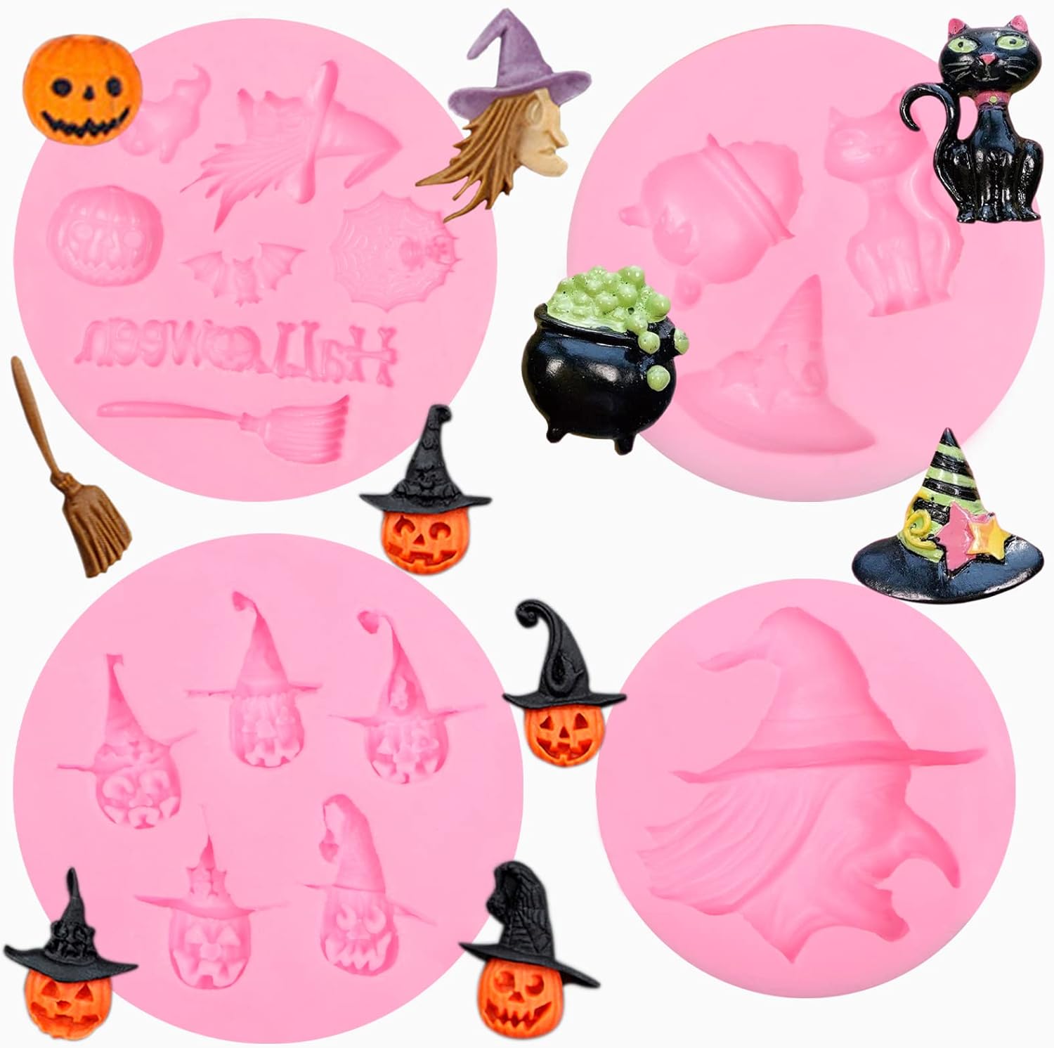Amazon.com: Halloween Witch Theme Fondant Molds 4 Pcs, Witch Hat Black ...