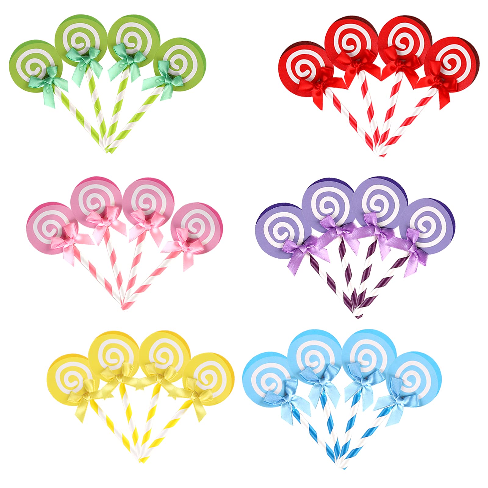 Nmas 24 Pcs Round Lollipop Cake Toppers Colorful Candy Bow | Desertcart ...