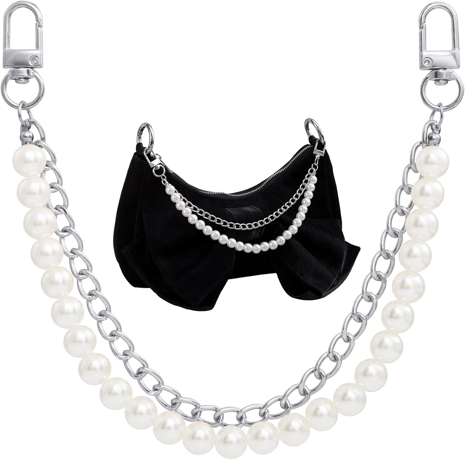 Amazon.com: Mxxipp Pearl Purse Chains, Stainless Steel Double Chain Bag ...