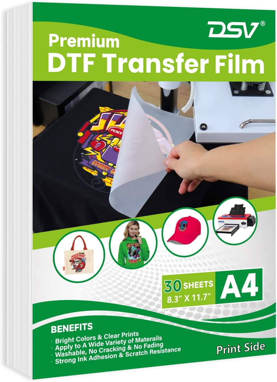 Amazon.com: DTF Transfer Film, DSV A4(8.3" x 11.7") 30 Sheets Premium ...