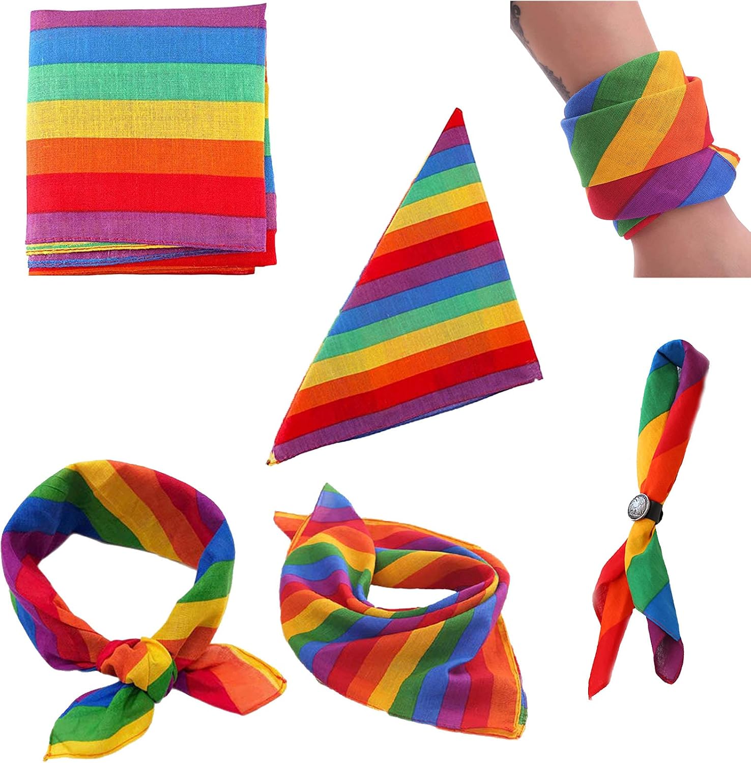 Bbymie 6 Pieces Pride Month Gay Pride Rainbow Color Rainbow Bandanas ...