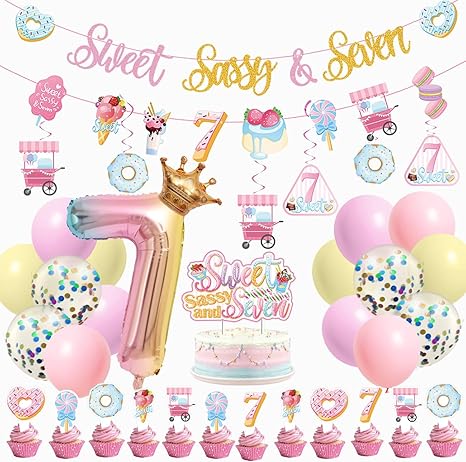 Amazon.com: JUYRLE Sweet Sassy And Seven Birthday Decorations- 7th ...