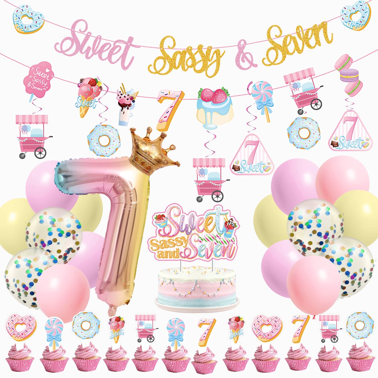 Amazon.com: JUYRLE Sweet Sassy And Seven Birthday Decorations- 7th ...