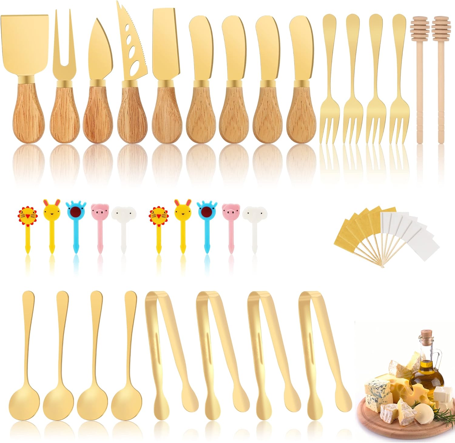 Amazon.com: Cheese Knife Set Gold Charcuterie Board Accessories Wooden ...