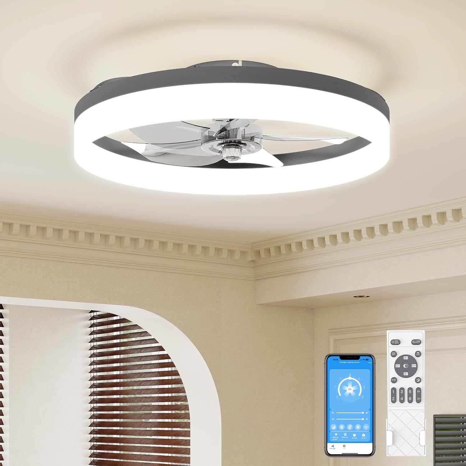 VOLISUN Low Profile Ceiling Fans with Lights and Remote, 19.7in ...
