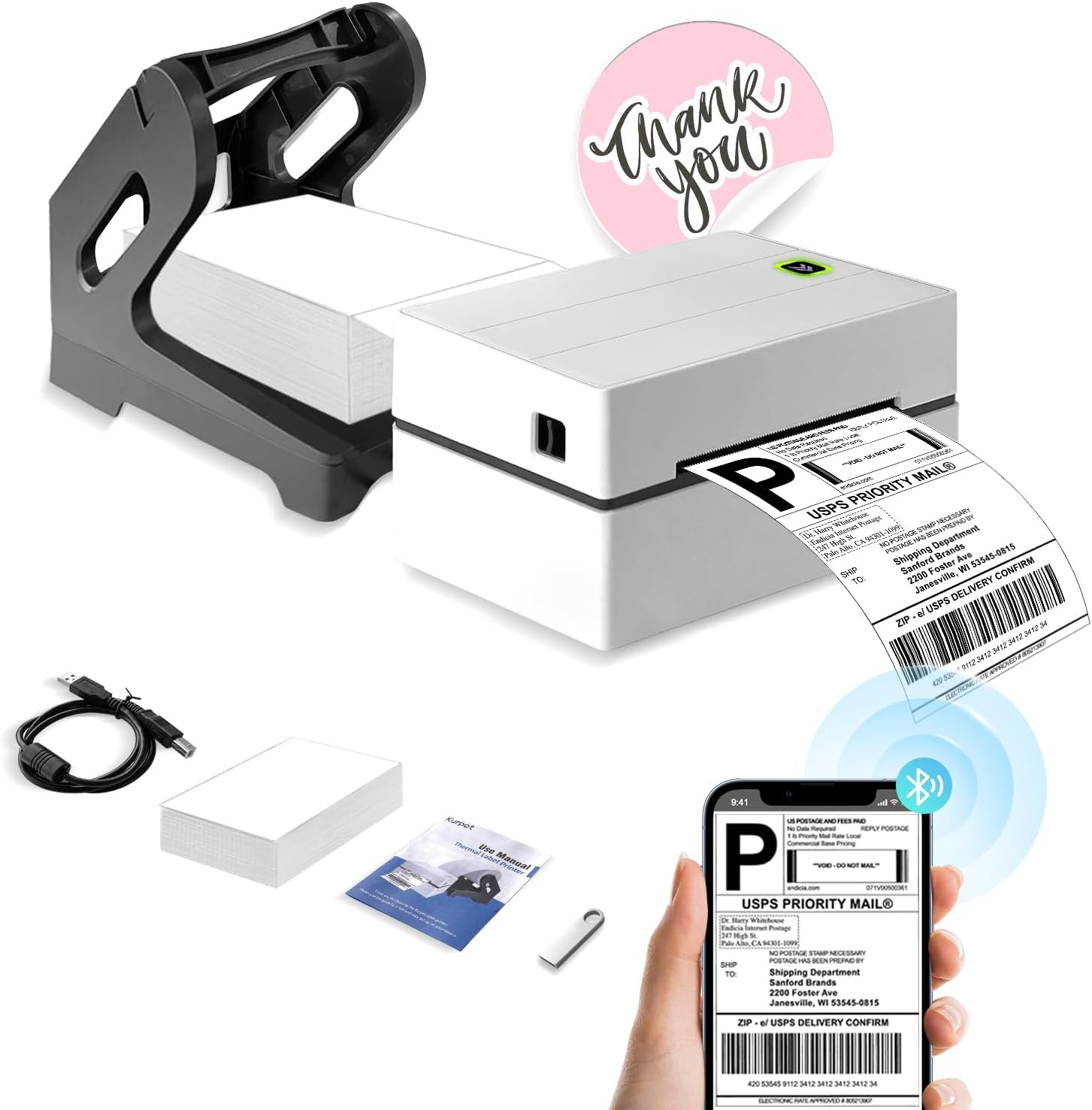 Amazon.com : Kurpot Thermal Label Printer, USB/Bluetooth Label Printer ...