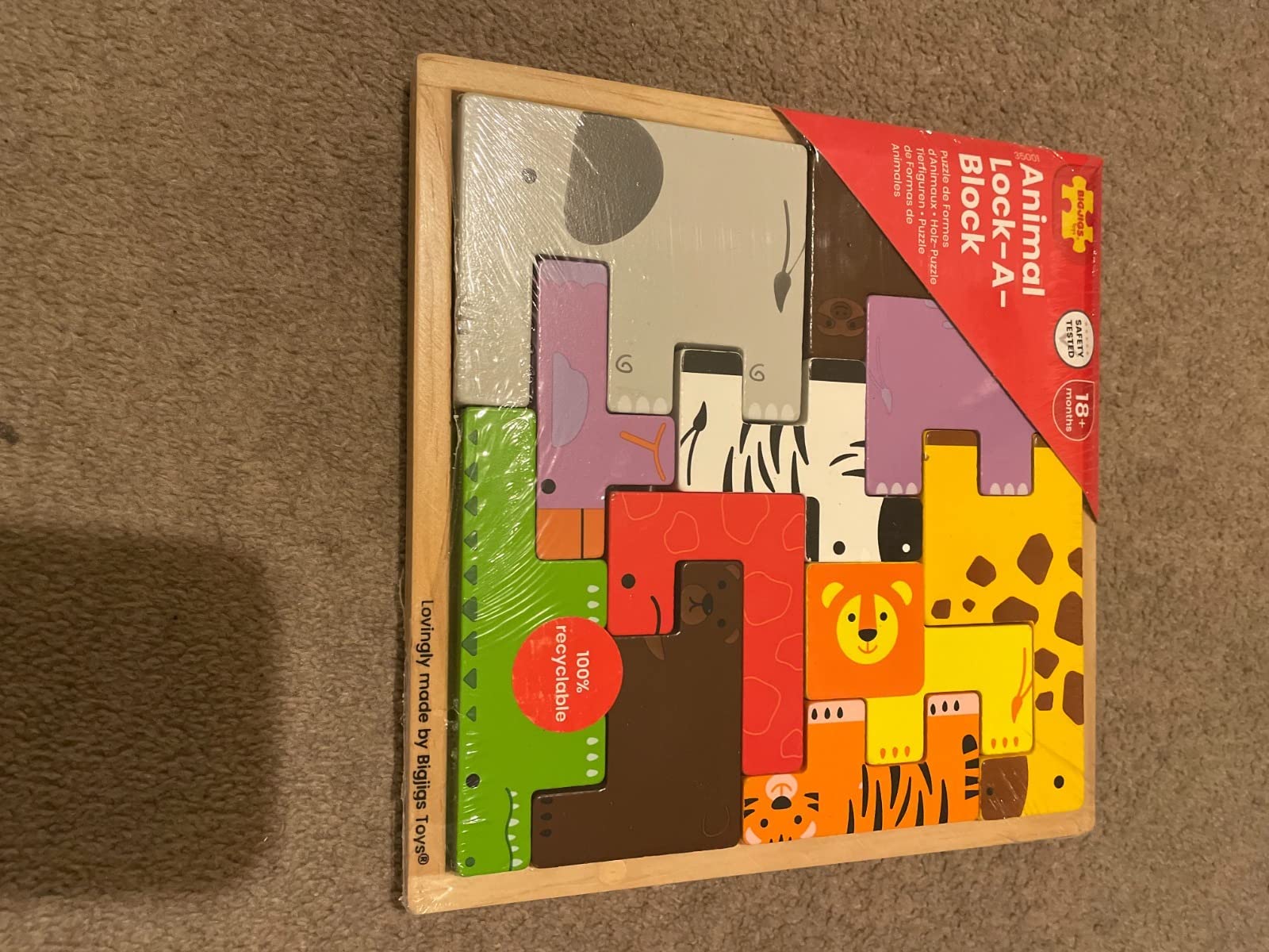 Bigjigs Toys Animal Lock-a-Block Puzzle - 11 Piece Building Block ...