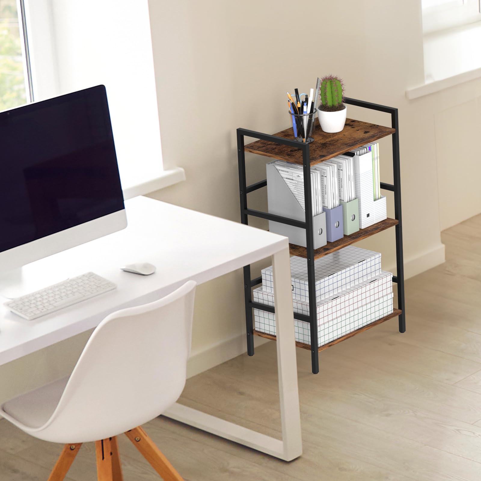 Snapklik.com : CADUKE Bookshelf 3 Tier Industrial Small Bookcase Wood ...