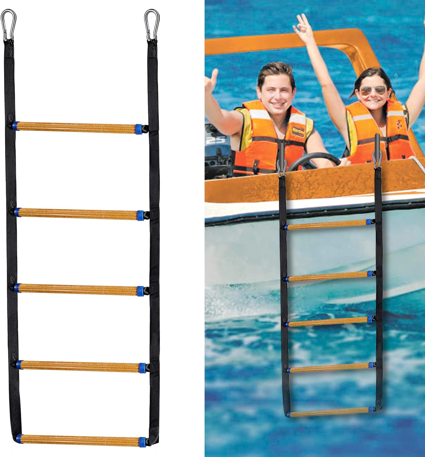 Amazon.com: 5 Step Boat Rope Ladder,Rope Ladder Portable for Fishing ...