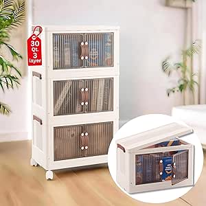 Amazon.com - PROKTIK 30 QT 3 Tier Folding Storage Bins with Doors ...