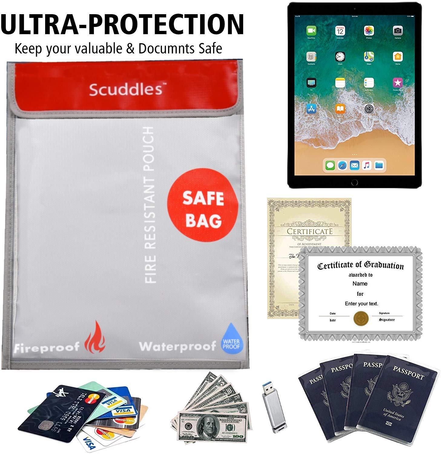 Snapklik.com : Fireproof Document Bag - 15"X11" Fireproof Safe Bag, 7 ...