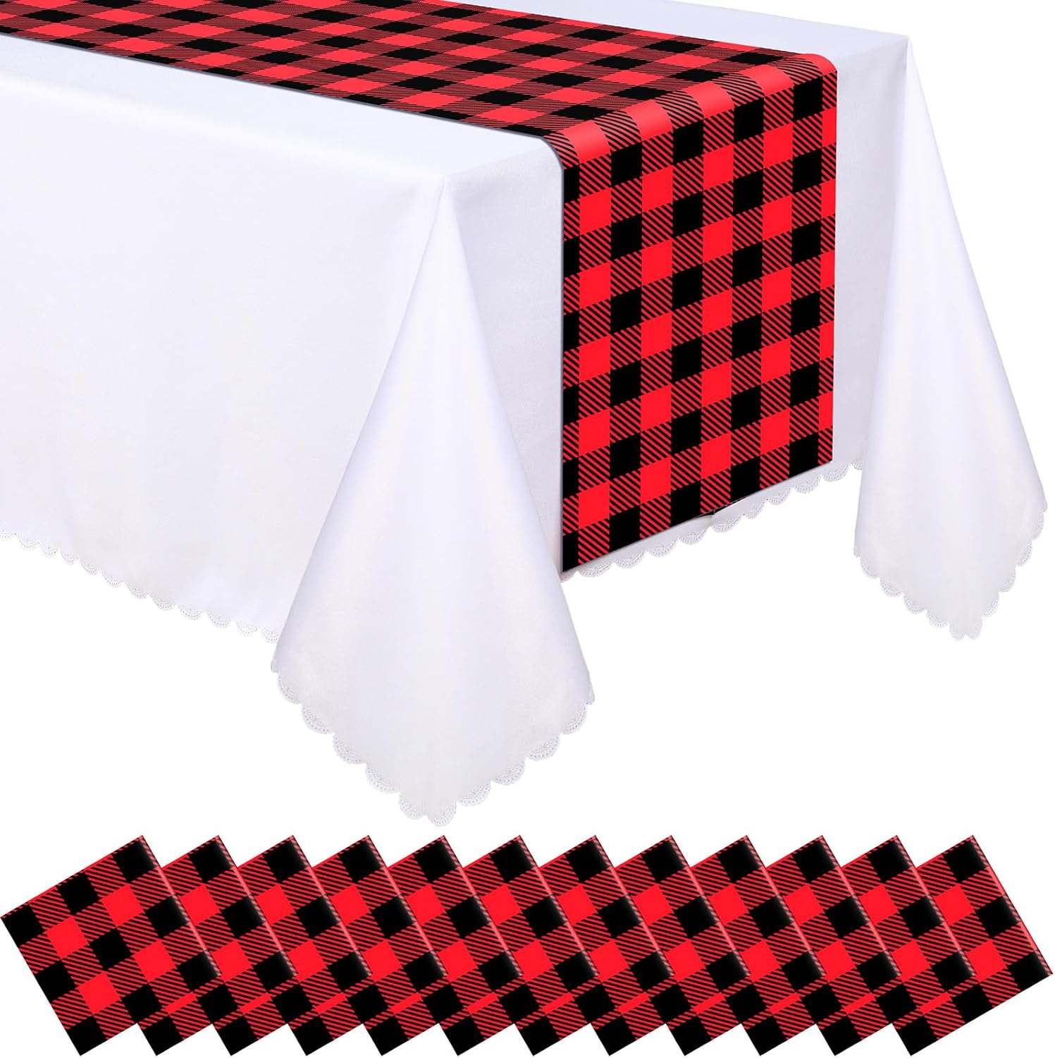 Amazon.com: Preboun 12 Pcs Plastic Checkered Table Runner 14 x 108 Inch ...