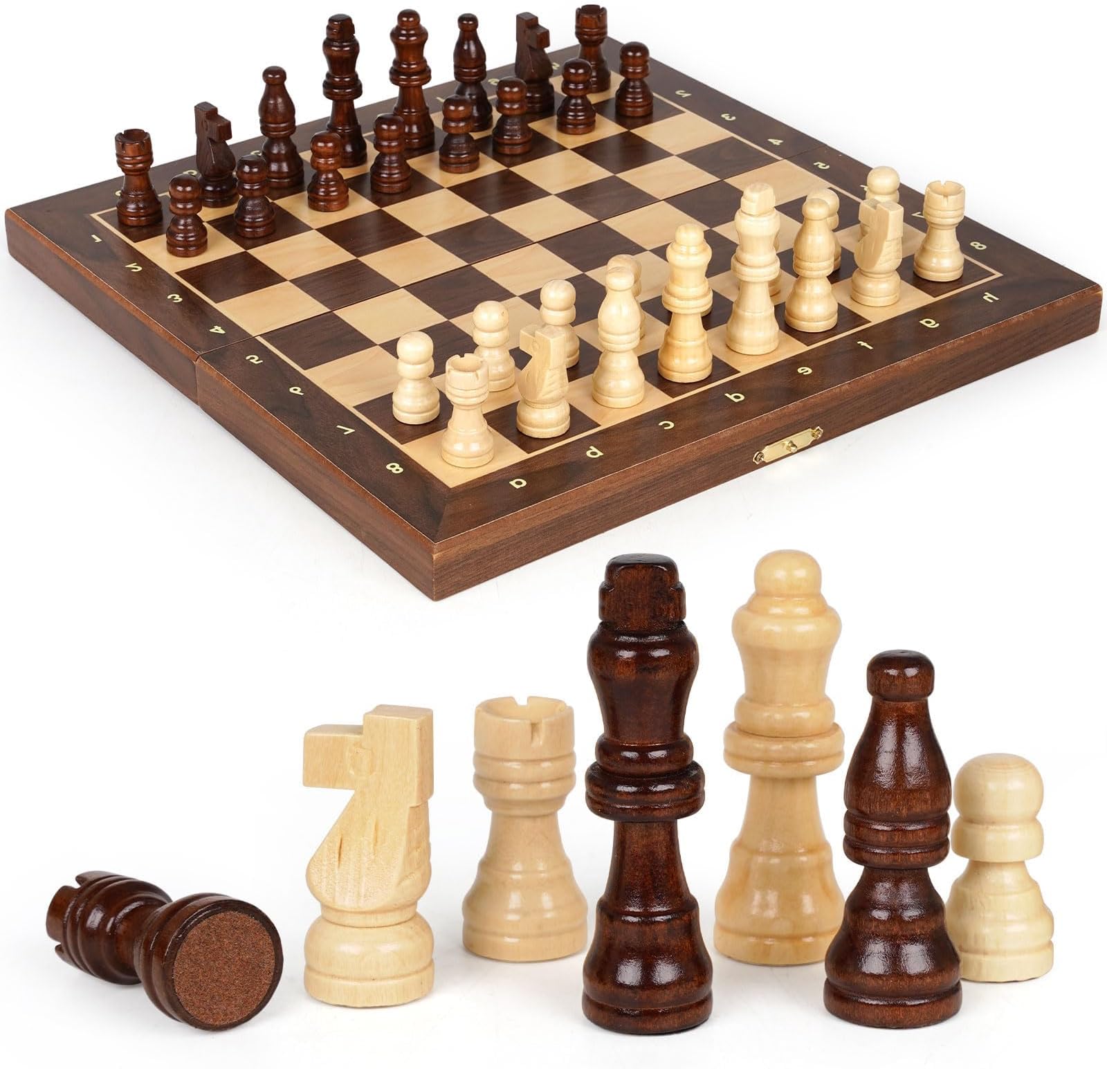 Chess Board Set Game Wooden Magnetic Chess Kit, Portable Checkers Board ...