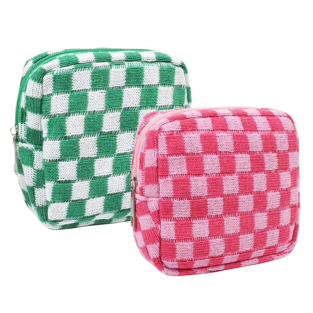 Amazon.com: 2 Pieces Makeup Bag Small, Mini Checkered Make Up Bag ...