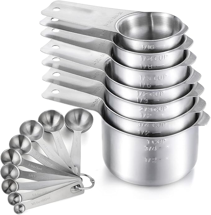 Amazon.com: Stainless Steel Measuring Cups and Measuring Spoons Set ...