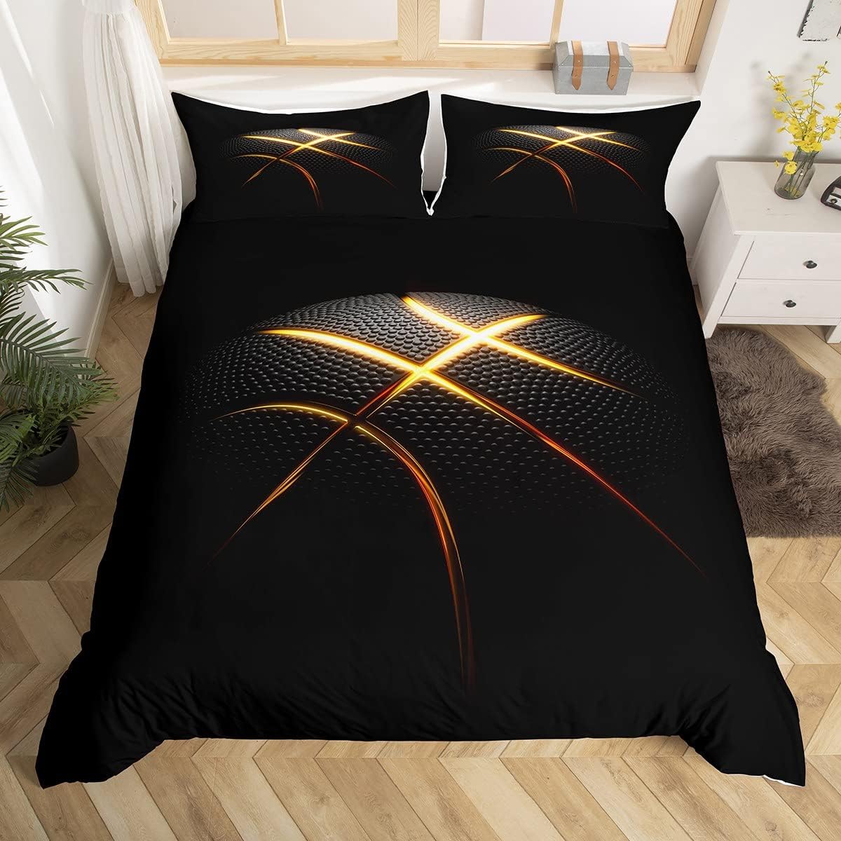 Manfei Basketball Duvet Cover Set Queen Size, Gold Lines Print ...