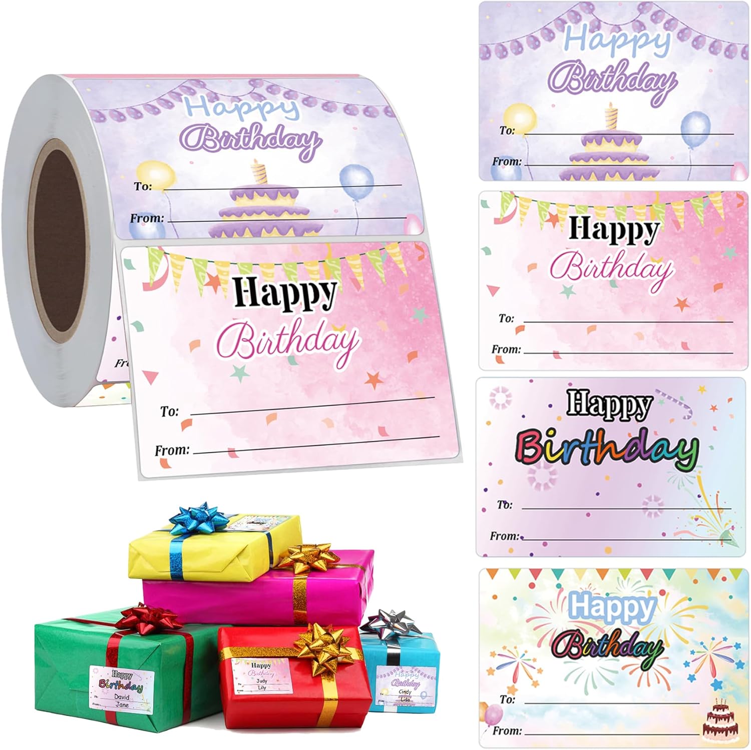 Amazon.com : 2x3 Inch Large Happy Birthday Present Stickers Christmas ...