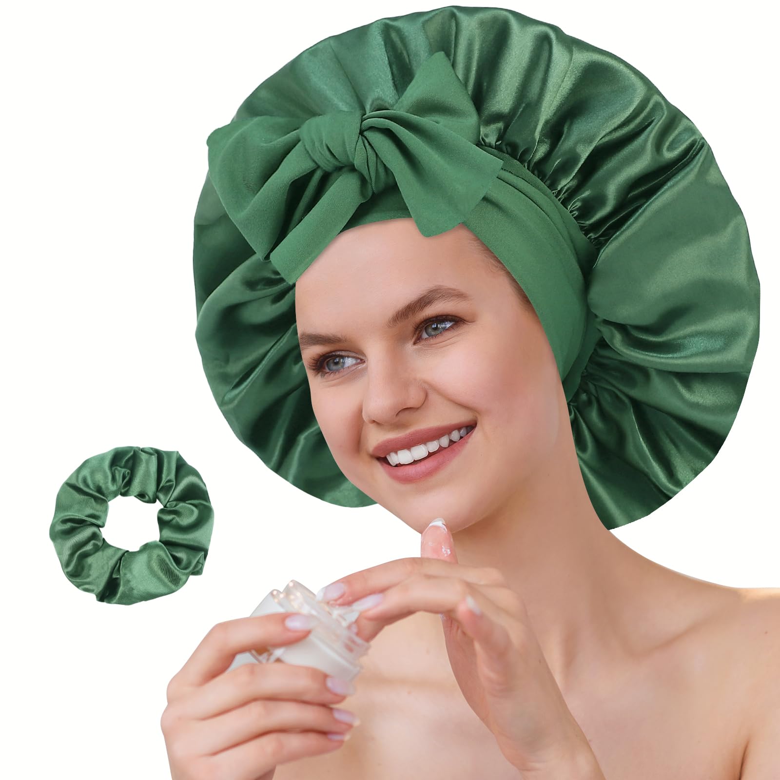 Amazon.com : Satin Silk Bonnet Set for Women with Adjustable Soft Tie ...