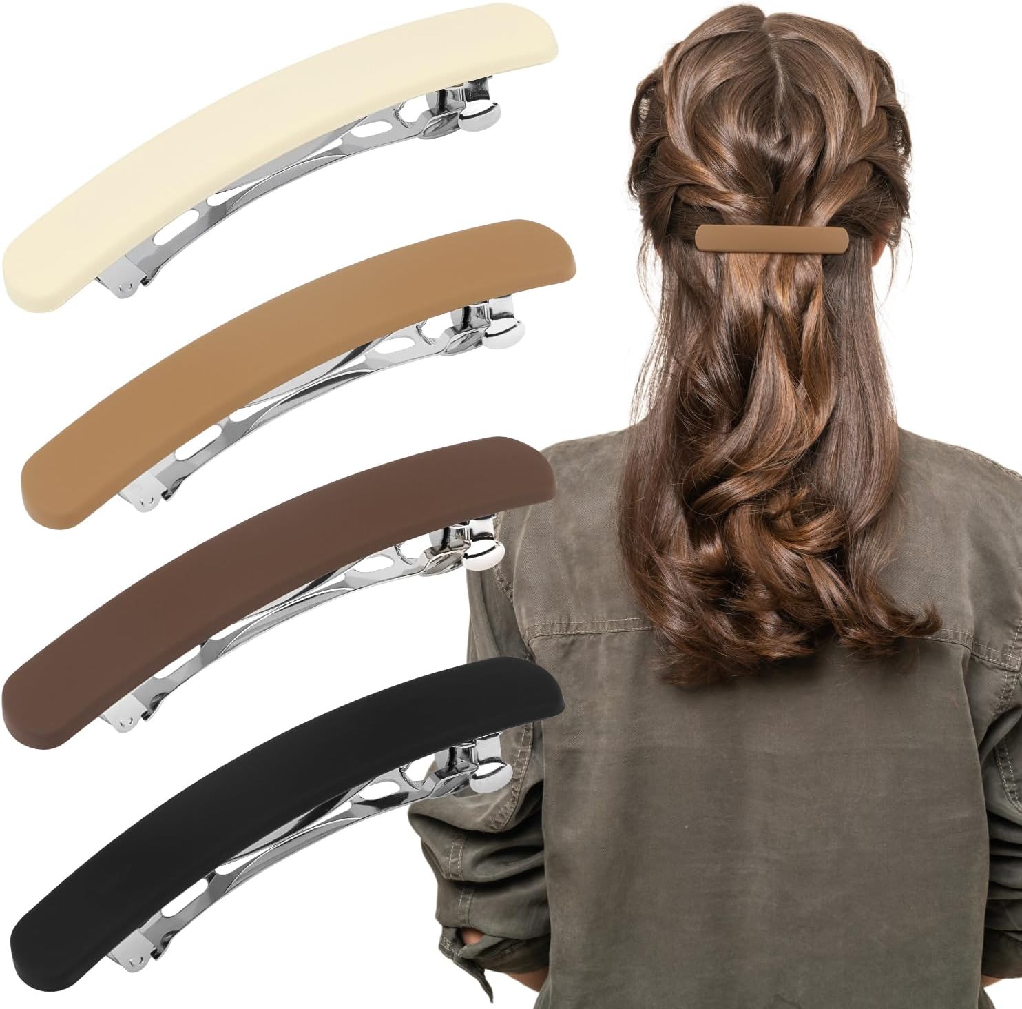 Amazon.com : ATODEN Hair Clips 4Pcs Neutral Flat Matte French Barrettes ...
