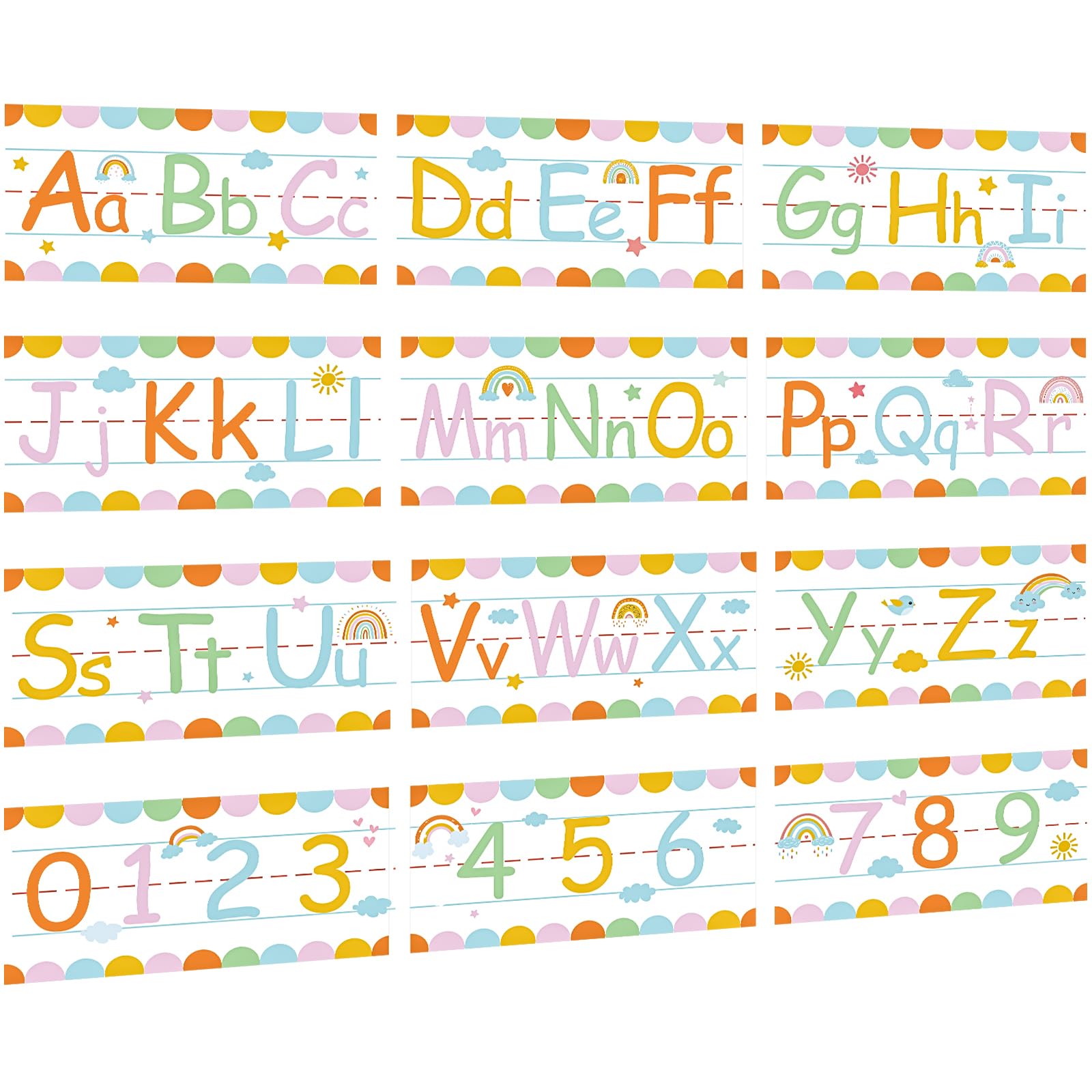 Buy 12 Pcs Alphabet Bulletin Board Set Boho Rainbow ABC Number 0-9 Line ...