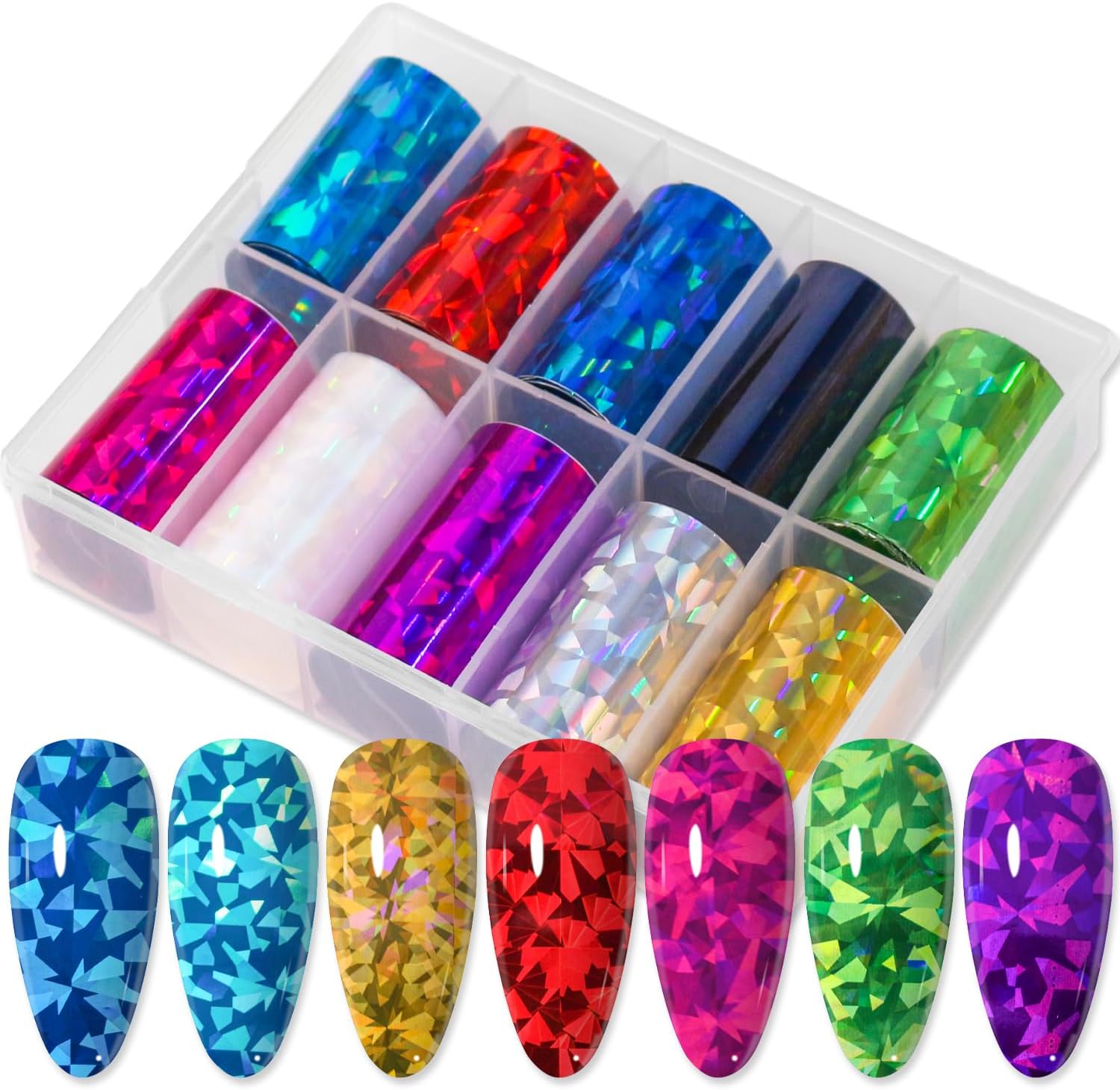 Amazon.com: SILPECWEE 10 Rolls Broken Glass Nail Foil Holographic Nail ...