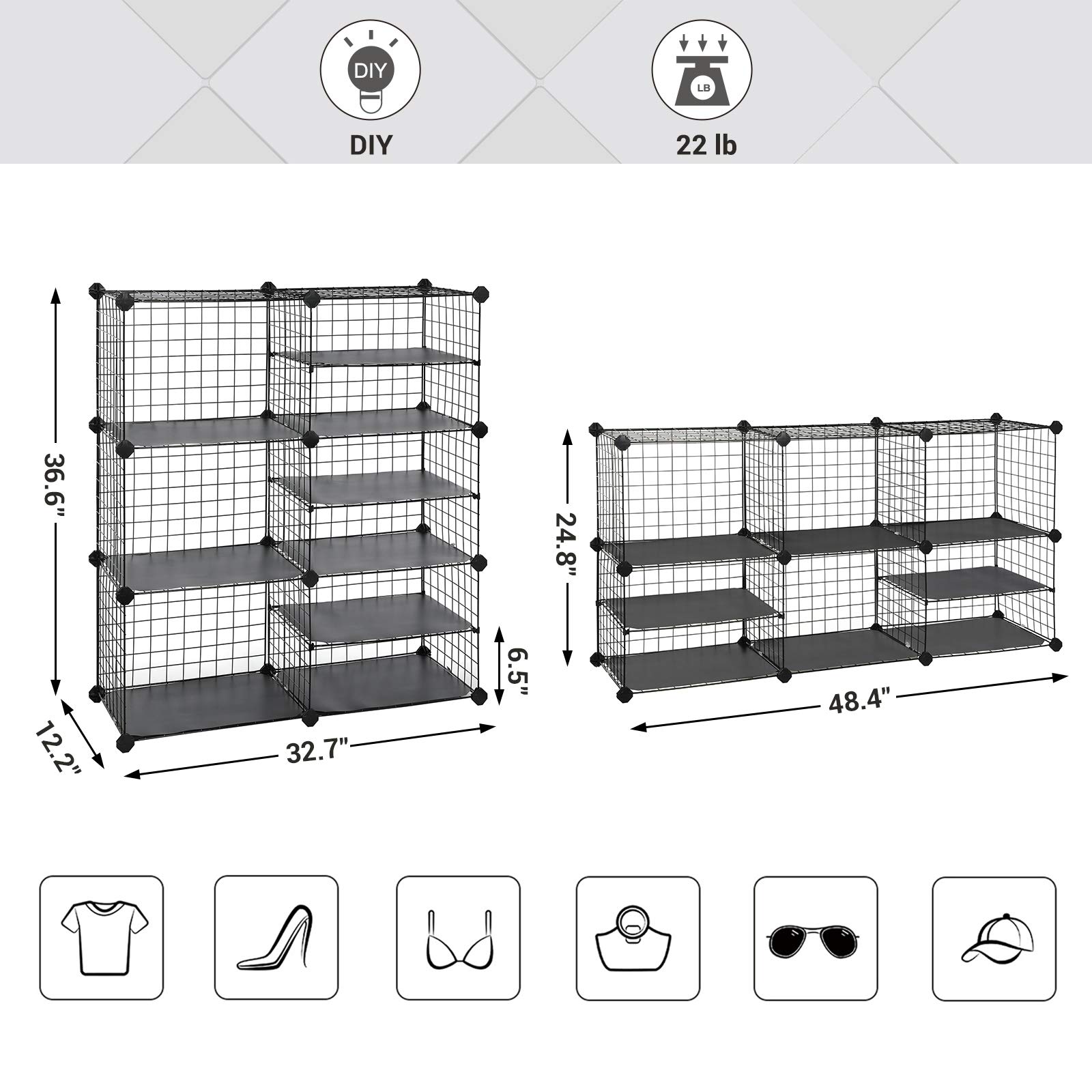 SONGMICS Cube Storage Unit, Interlocking Metal Wire Organizer with ...