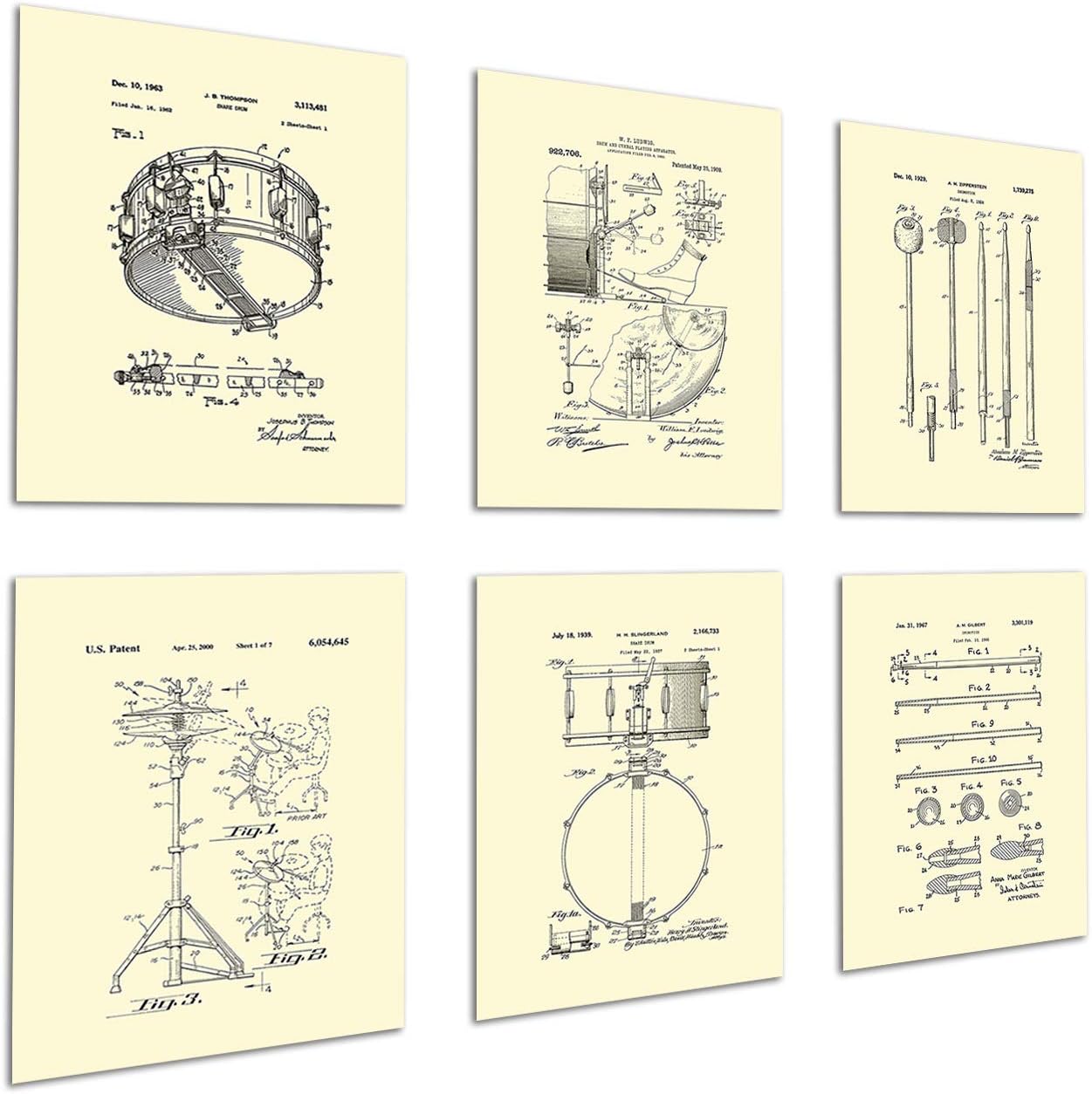 Amazon.com: Drum Posters Set of 6 Unframed Patent Art Gift for Drummer ...