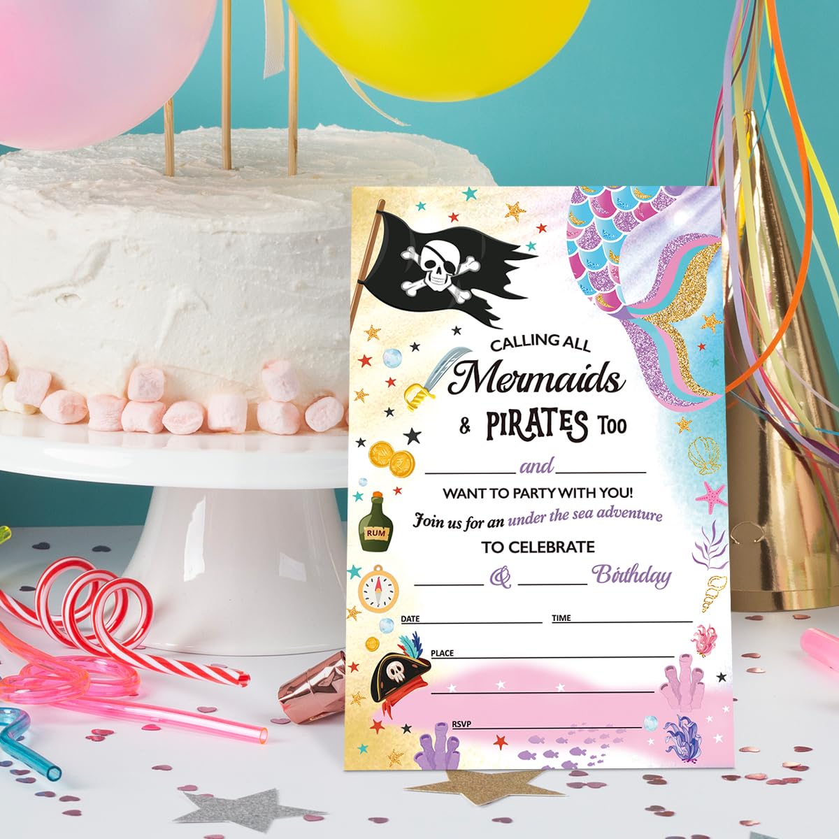 Mermaid Invitations 20 Pcs Mermaid Birthday Invitations - With ...