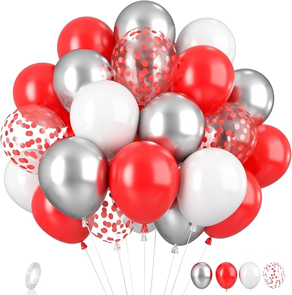Amazon.com: Red and White Balloons, 35pcs Red White and Silver Balloons ...