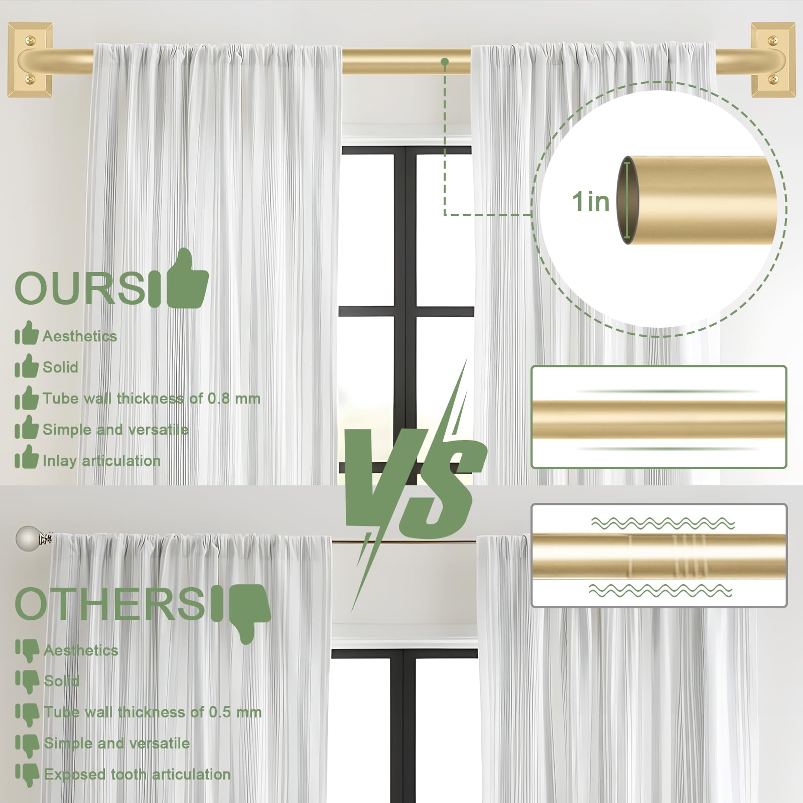 Snapklik.com : TVWOO Gold Wrap Around Curtain Rods 2 Pack:Blackout ...