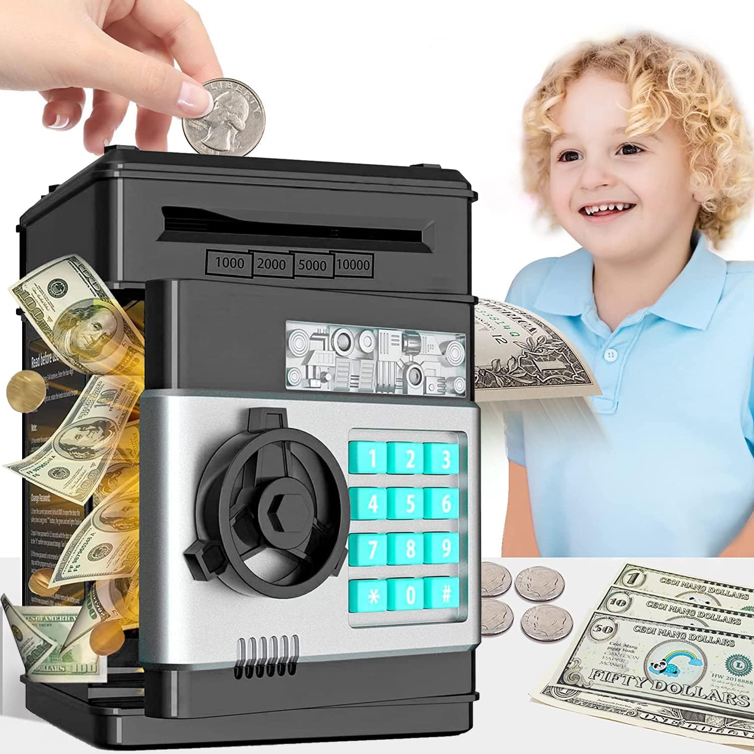 Nasjac Alcancía Electrónica para Niños, Hucha de Cajero con Contraseña ...