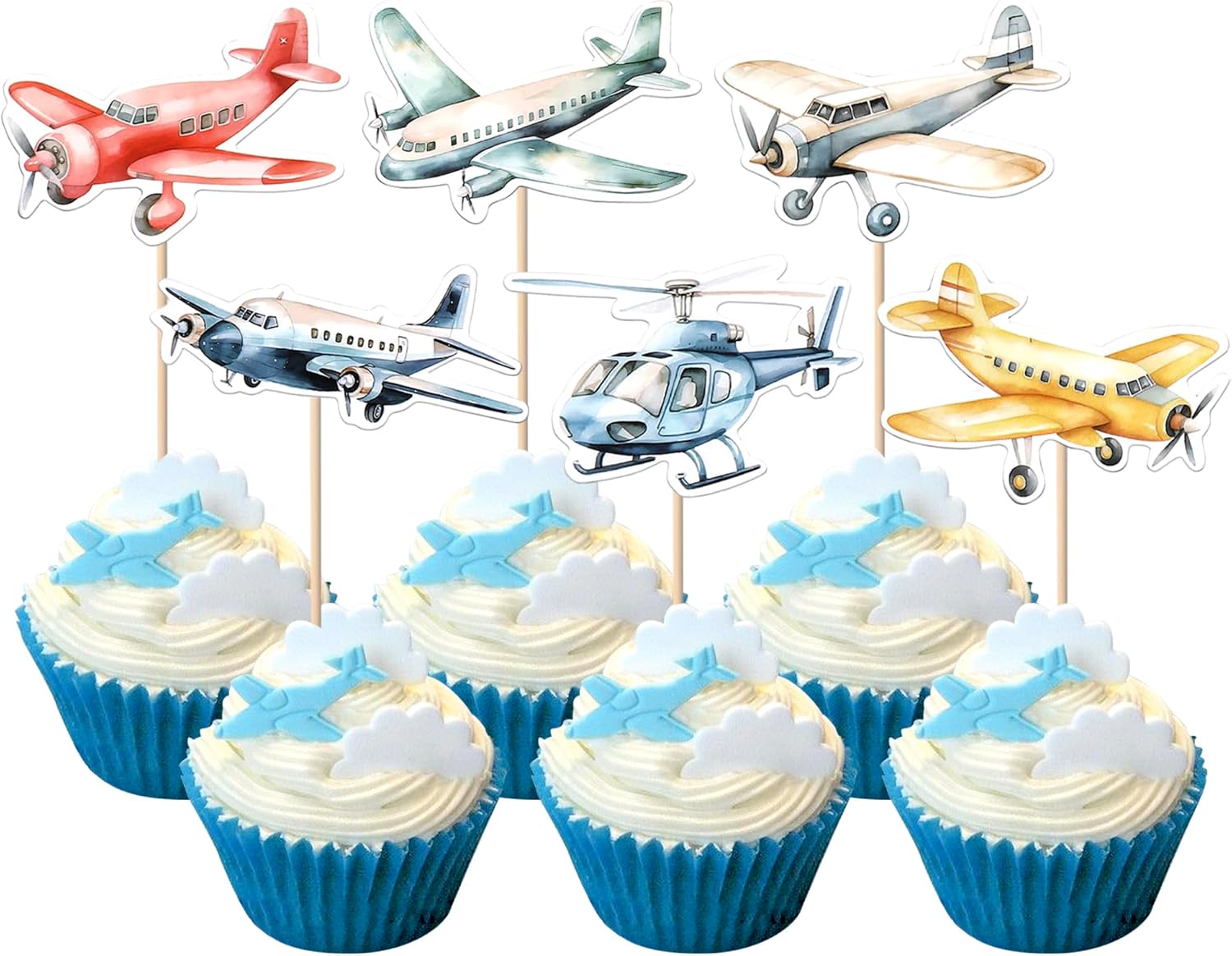 Amazon.com: Rsstarxi 36 Pack Airplane Cupcake Toppers Travel Themed ...