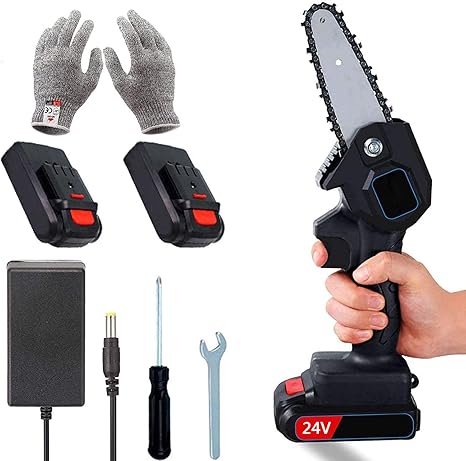Mini-elektrische zaag, 4 inch accukettingzaag, 2 batterijen en ...