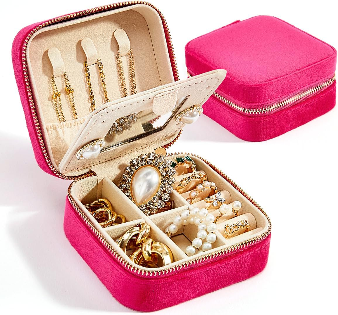 Amazon.com: Smileshe Travel Jewelry Box with Mirror, Velvet Mini Case ...