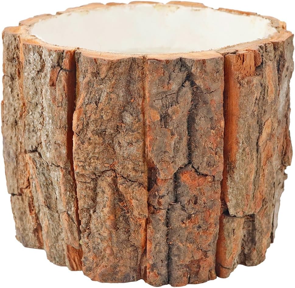 Amazon.com : LNQ LUNIQI Wooden Flower Pot Bark Bucket Succulent Planter ...