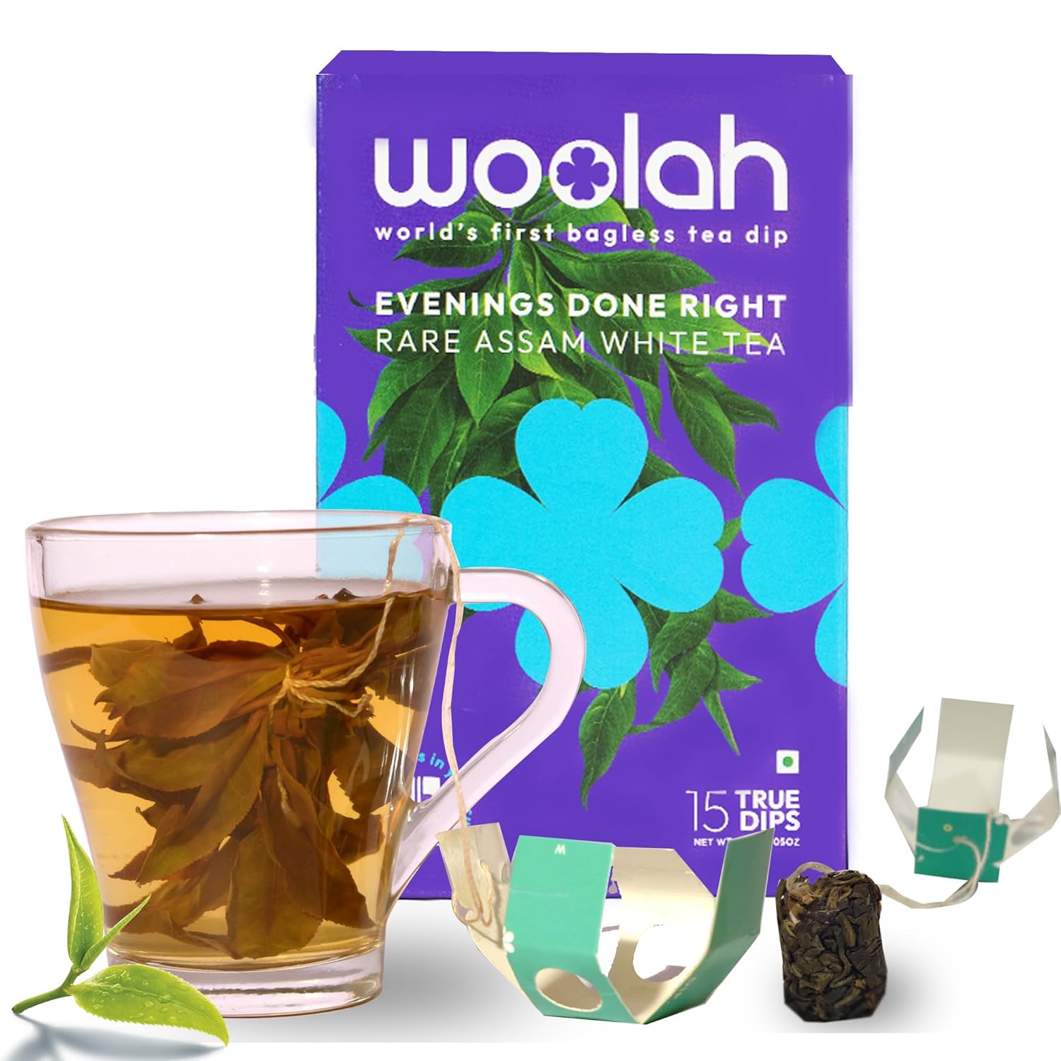 Woolah Rare Assam White Tea, Organic BAGLESS Tea Dip (15 Dips /30 Cups ...