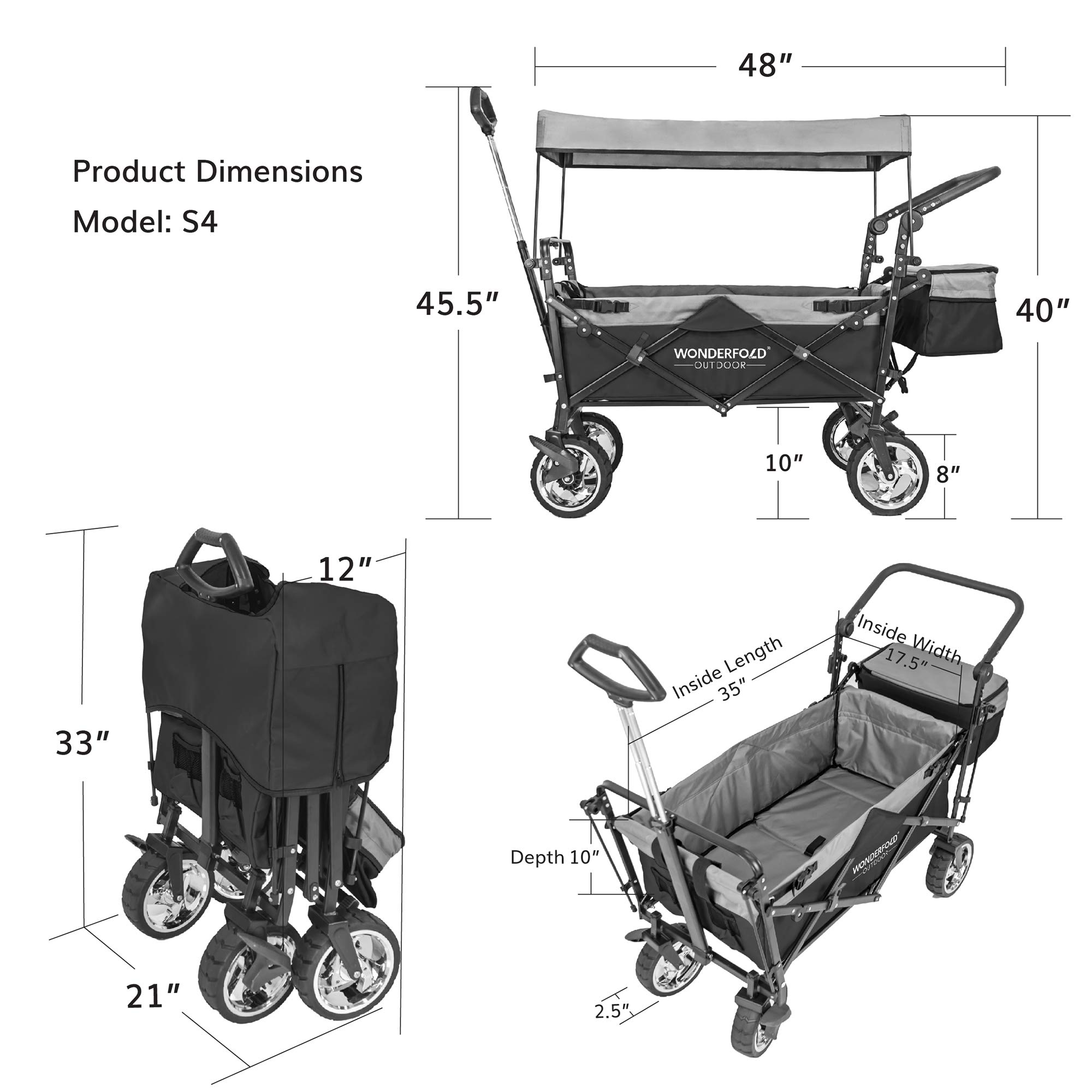 WonderFold Outdoor Push Pull Utility Folding Wagon with Removable ...