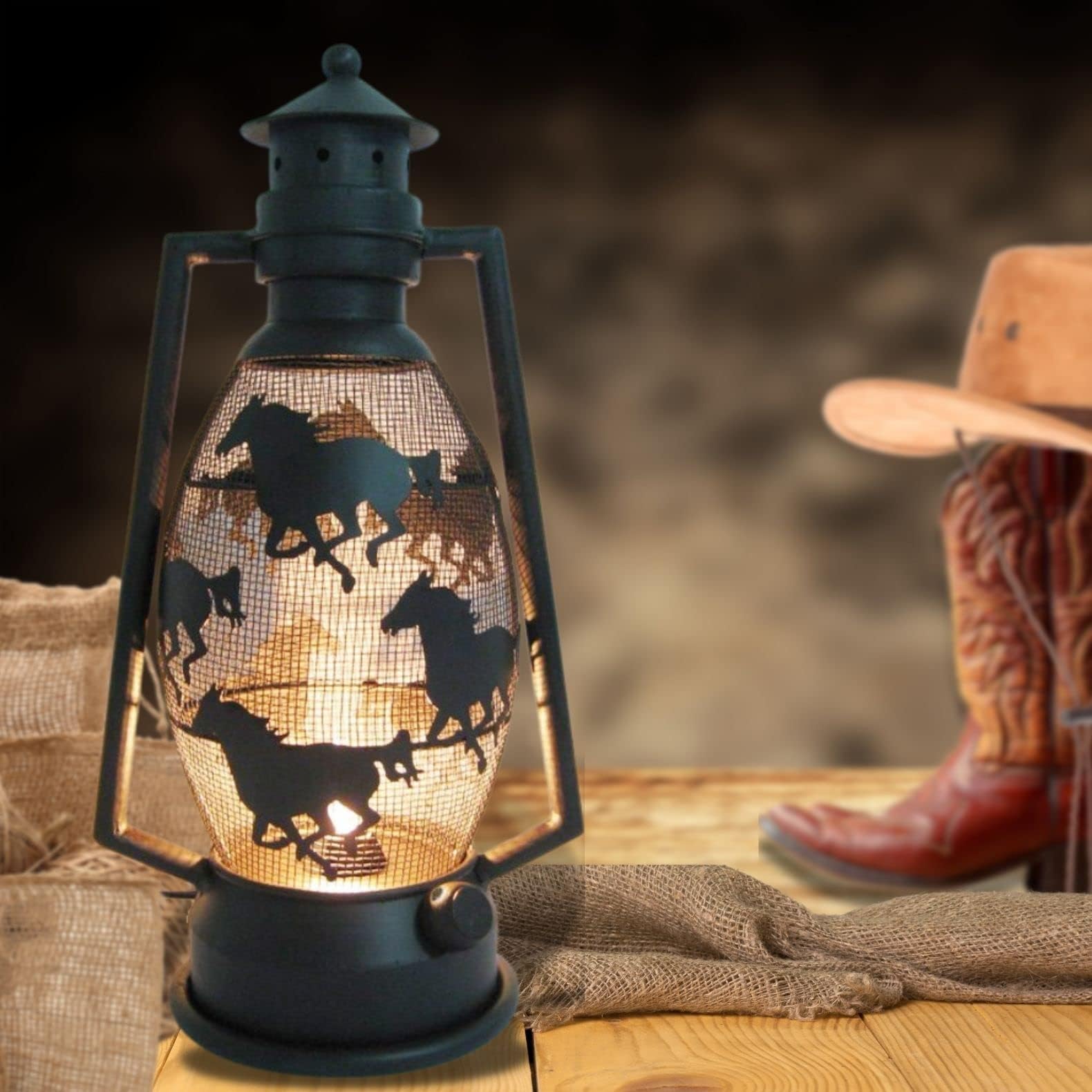 BestGiftEver Electric Lantern Table Lamp with line Cord - Metal Horse ...
