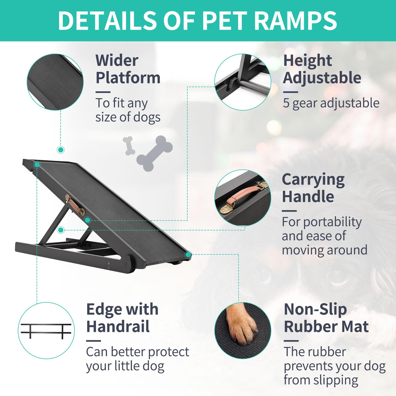 Snapklik.com : Dog Ramp, Adjustable Height Wooden Folding Pet Ramp For ...