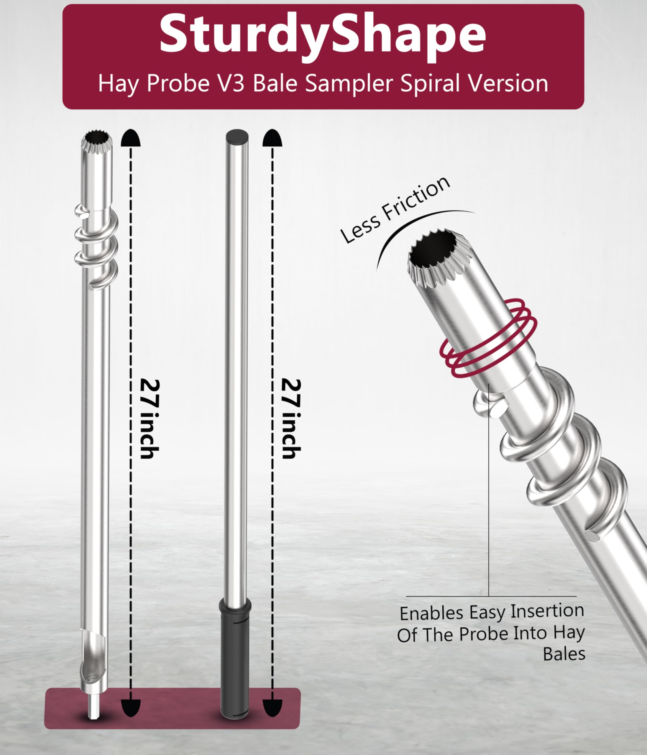 Snapklik.com : SturdyShape Hay Probe Bale Sampler For Drill 27 Inch New ...