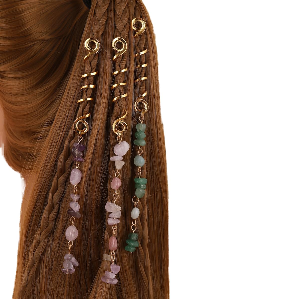 Amazon.com : 6 Pcs Hair Spiral Beads with Natural Colored Stone Pendant ...