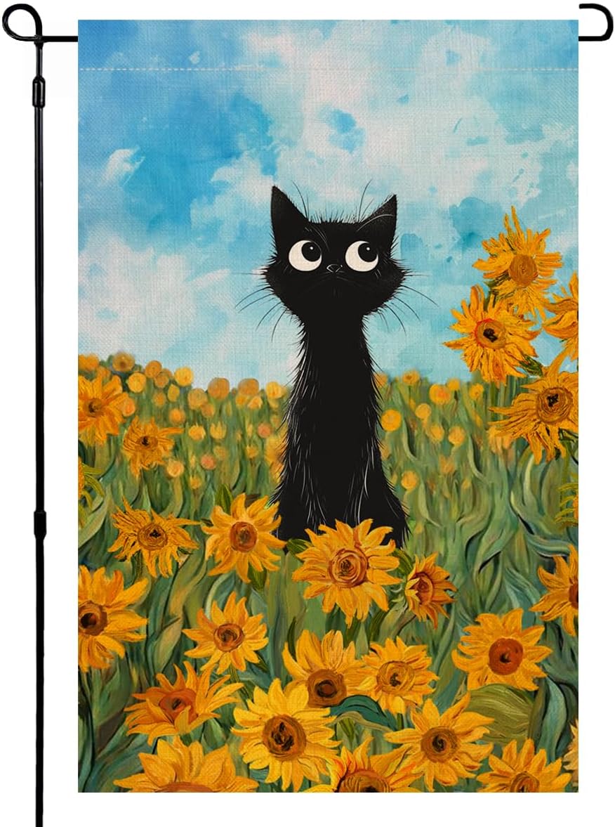 Amazon.com : BLKWHT Summer Cat Sunflower Garden Flag 12x18 Vertical ...