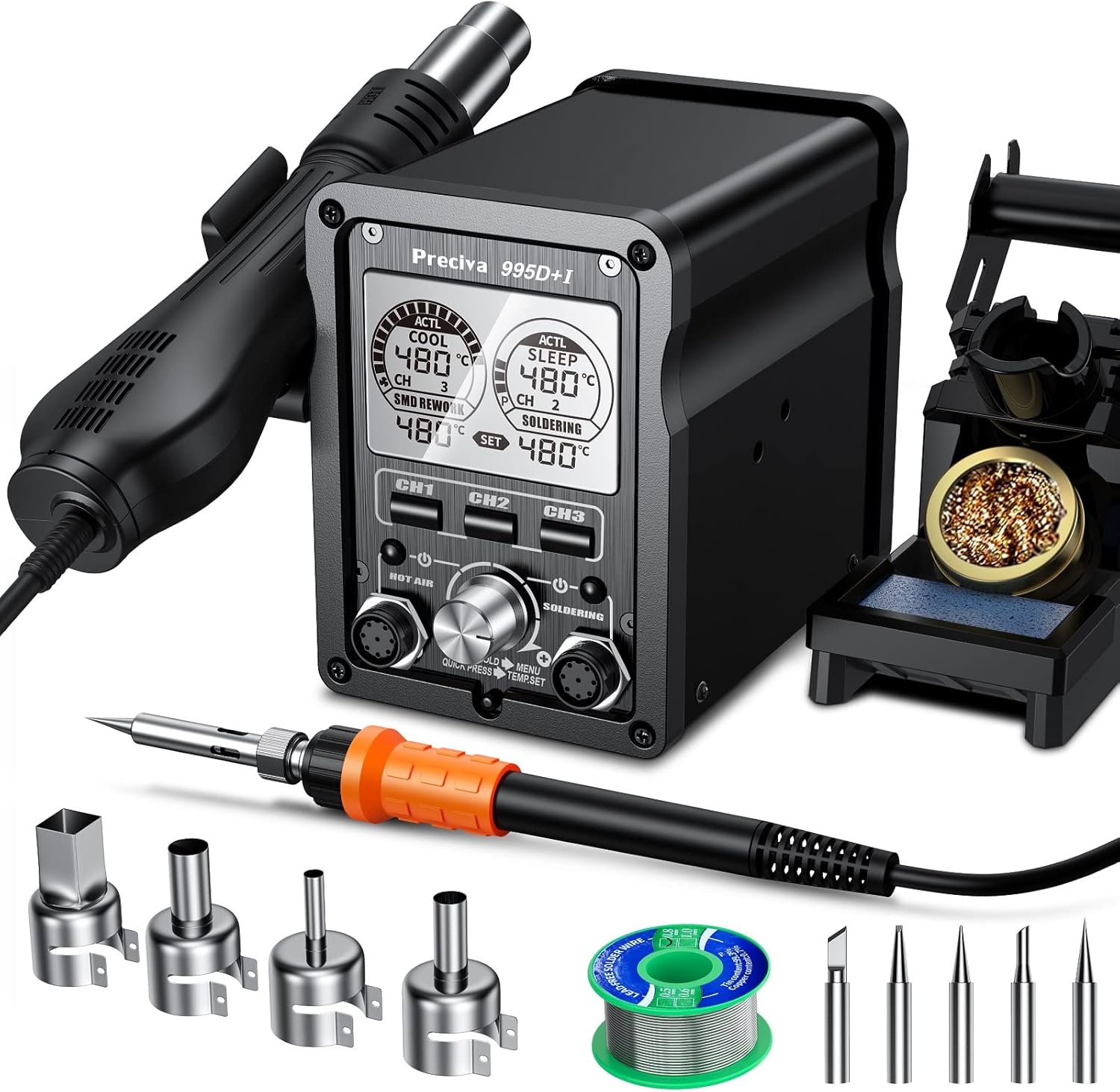 Soldering Station, Preciva 995D Hot Air Gun Digital Rework and ...