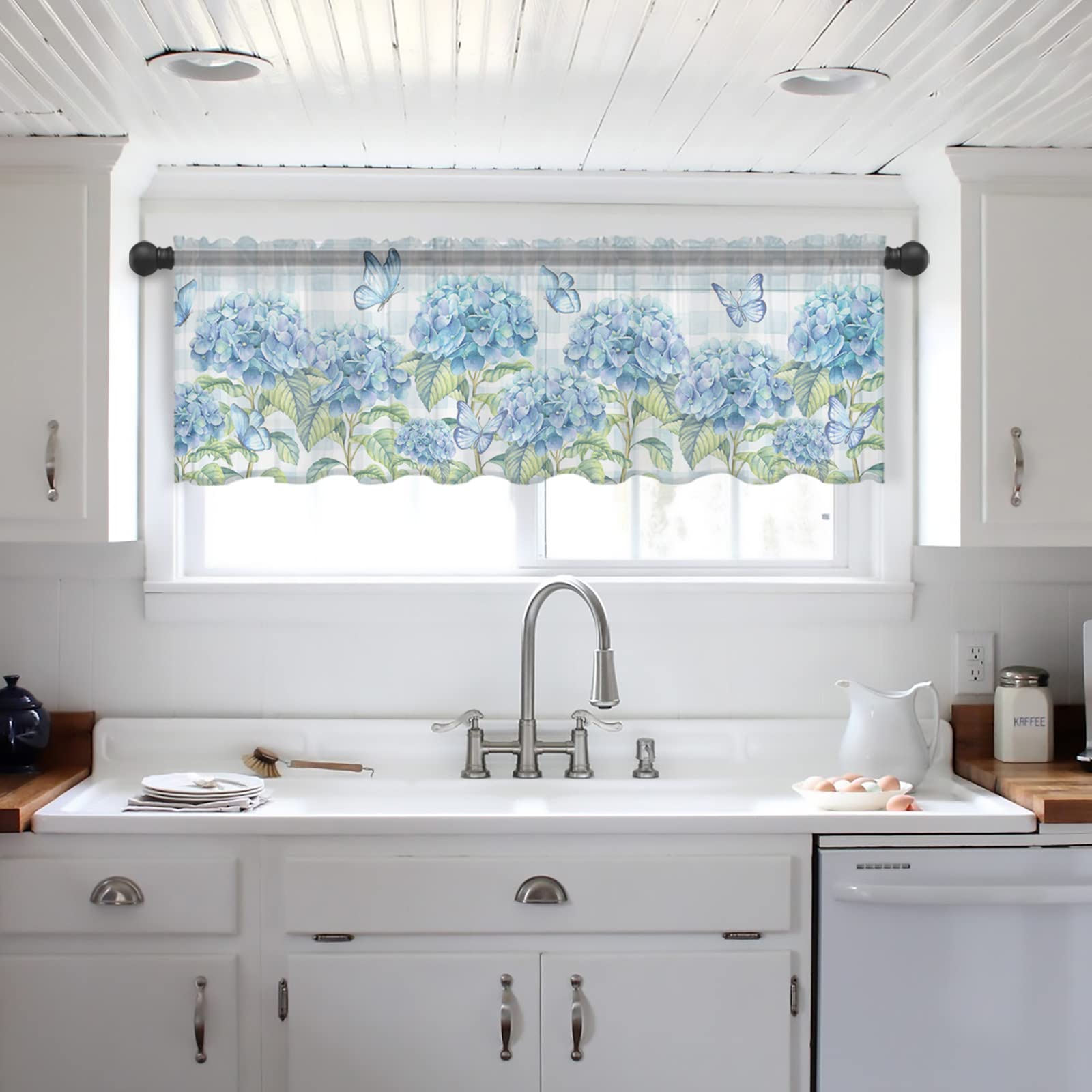 Amazon.com: Blue Hydrangea Valance Curtains for Kitchen/Living Room ...